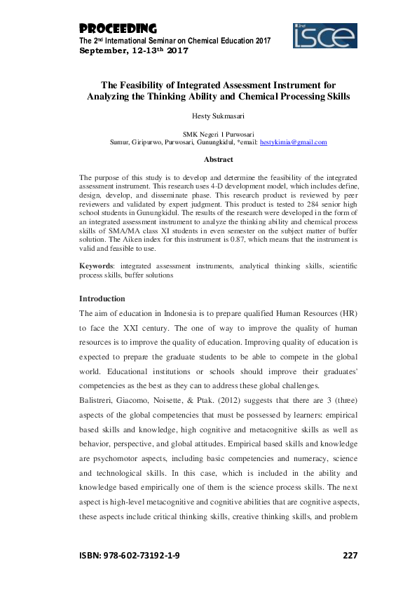 (PDF) The Feasibility of Integrated Assessment Instrument for Analyzing the Thinking Ability and ...