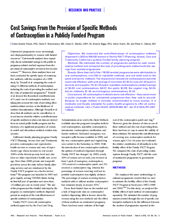 (PDF) Cost-Effectiveness of Contraceptive Methods