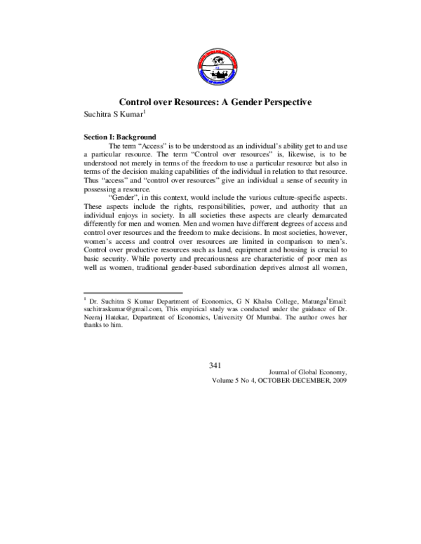 (PDF) Control over resources: A Gender Perspective | Neelam Chavan ...