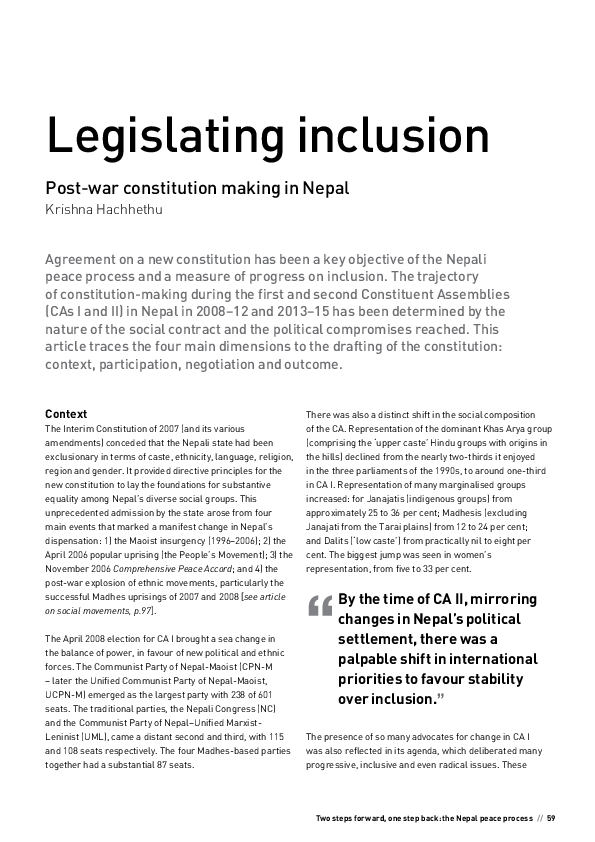 (PDF) Legislating inclusion Post-war constitution making in Nepal