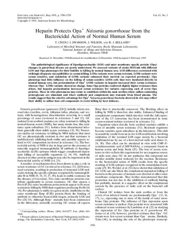 (PDF) Heparin protects Opa+ Neisseria gonorrhoeae from the bactericidal action of normal human ...