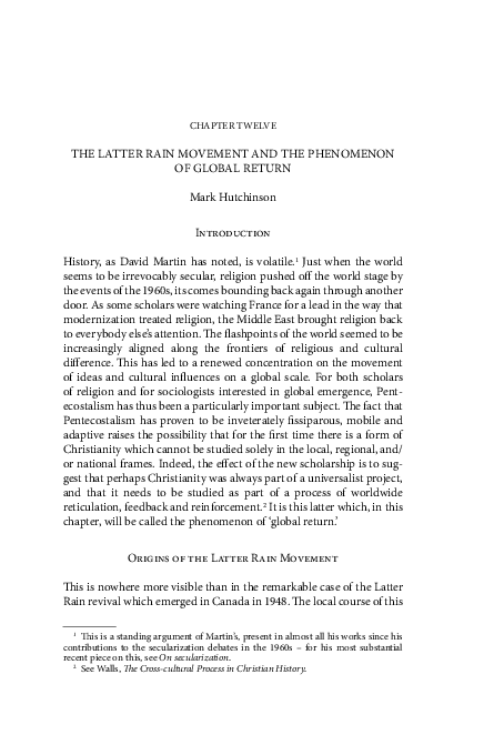 (PDF) The Latter Rain Movement And The Phenomenon Of Global Return