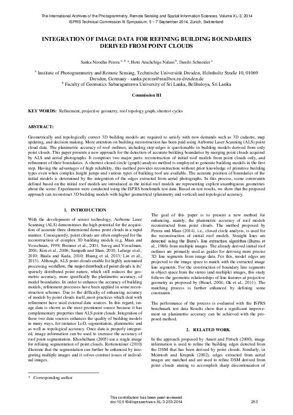 Pdf Integration Of Image Data For Refining Building Boundaries Derived From Point Clouds