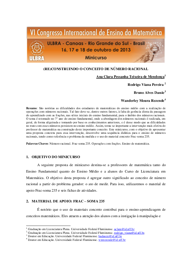 (PDF) (Re)Construindo O Conceito De Número Racional