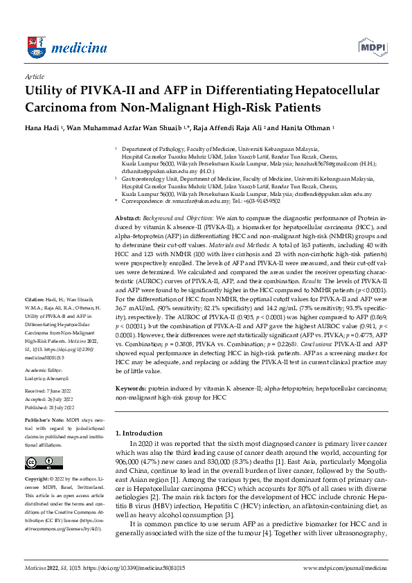 (PDF) Utility of PIVKA-II and AFP in Differentiating Hepatocellular ...