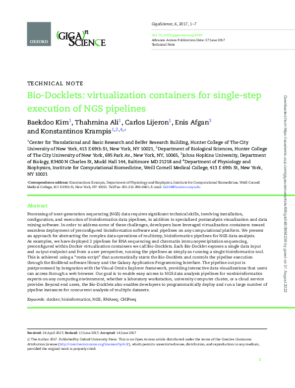 Pdf Bio Docklets Virtualization Containers For Single Step Execution Of Ngs Pipelines