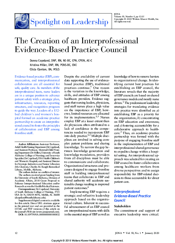 (PDF) The Creation of an Interprofessional Evidence-Based Practice Council