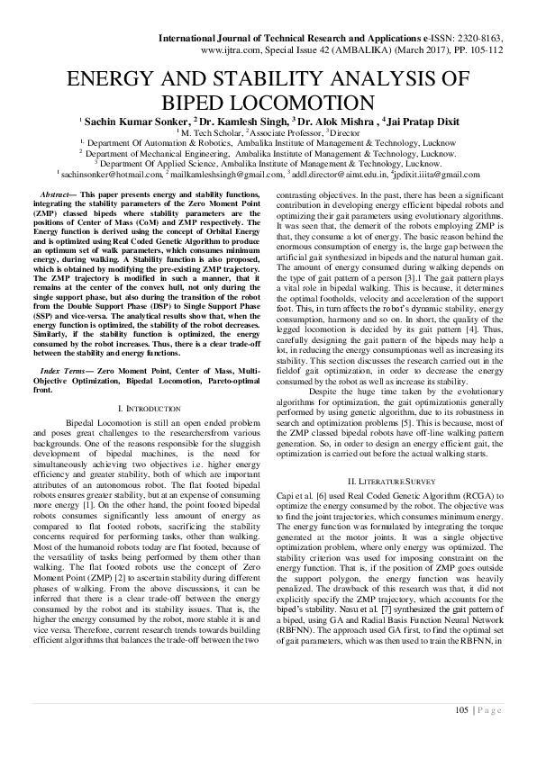(PDF) Energy and Stability Analysis of Biped Locomotion