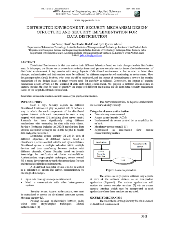 (PDF) Distributed Environment : Security Mechanism Design Structure and Security Implementation ...