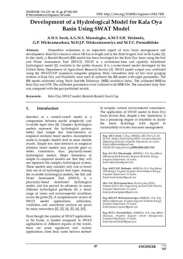 Pdf Development Of A Hydrological Model For Kala Oya Basin Using Swat