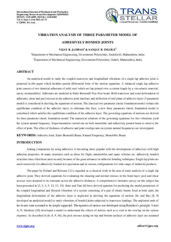(PDF) Vibration Analysis of Three Parameter Model of Adhesively Bonded ...