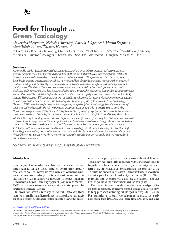 (PDF) Green Toxicology