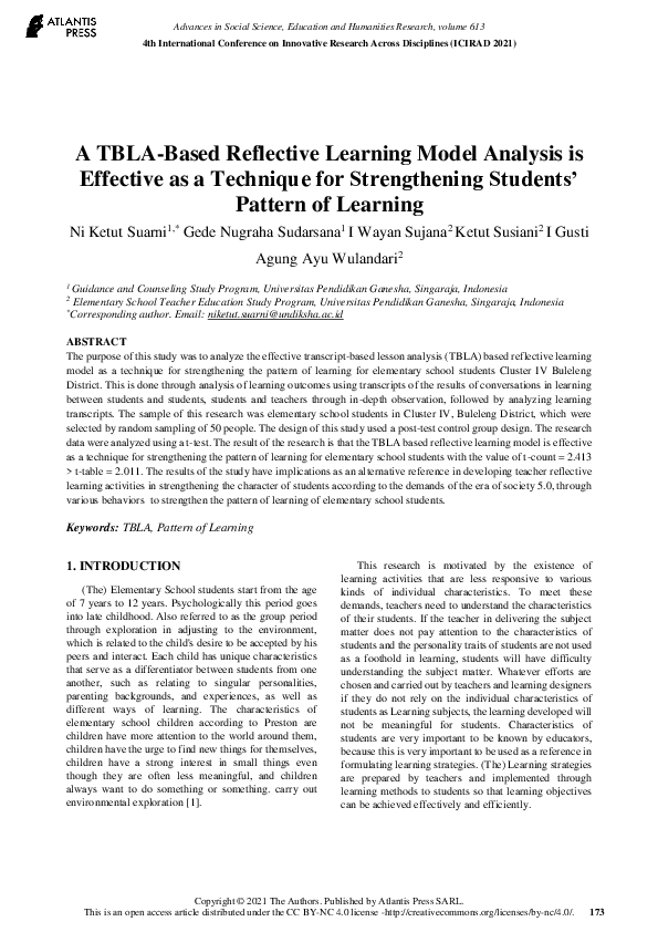 (PDF) A TBLA-Based Reflective Learning Model Analysis is Effective as a ...