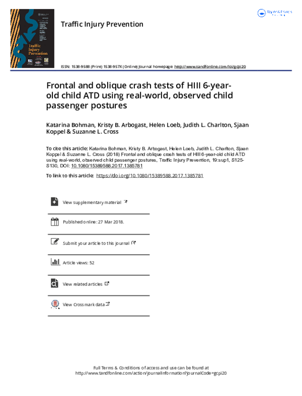 (PDF) Frontal and oblique crash tests of HIII 6-year-old child ATD ...
