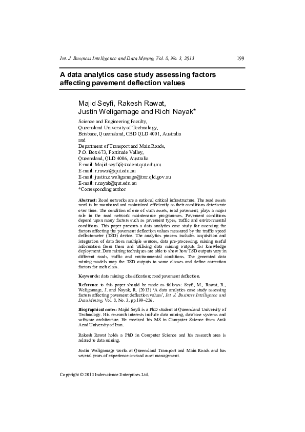 (PDF) A data analytics case study assessing factors affecting pavement deflection values