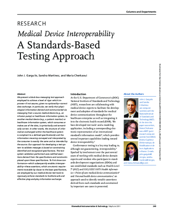 (PDF) Medical Device Interoperability A Standards-Based Testing Approach