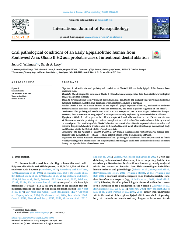 (PDF) Oral pathological conditions of an Early Epipaleolithic human ...