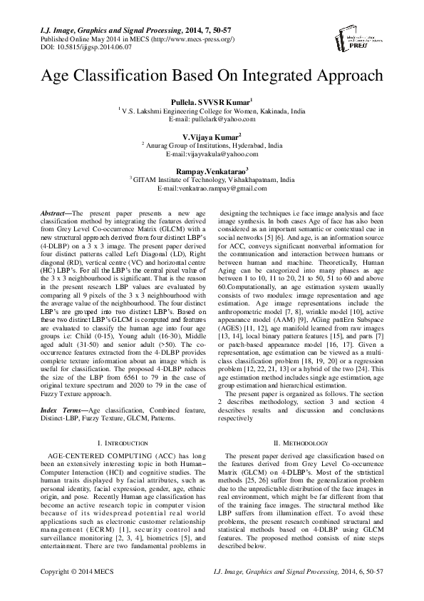 (PDF) Age Classification Based On Integrated Approach