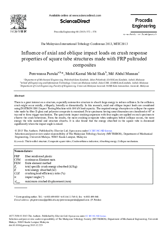 (PDF) Influence of Axial and Oblique Impact Loads on Crush Response ...