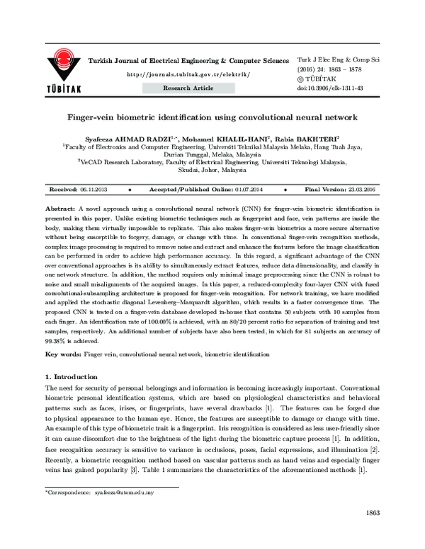 (PDF) Finger-vein biometric identification using convolutional neural network