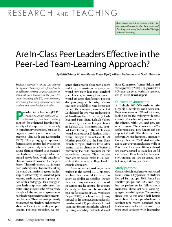 (PDF) Are In-Class Peer Leaders Effective in the Peer-Led Team-Learning ...