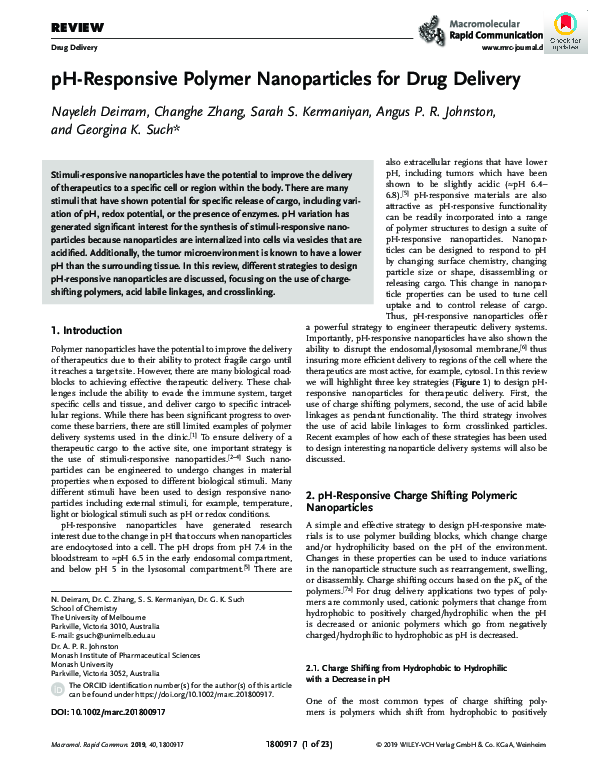 (PDF) pH‐Responsive Polymer Nanoparticles for Drug Delivery