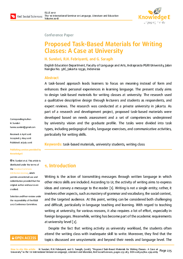 (PDF) Proposed Task-Based Materials for Writing Classes: A Case at ...