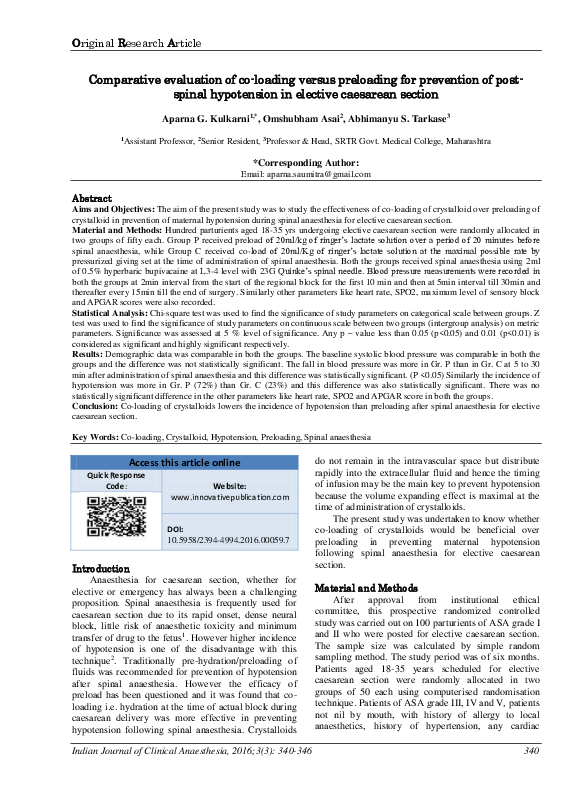 (PDF) Comparative evaluation of co-loading versus preloading for prevention of post-spinal ...