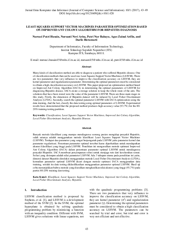 Pdf Least Squares Support Vector Machines Parameter Optimization Based On Improved Ant Colony