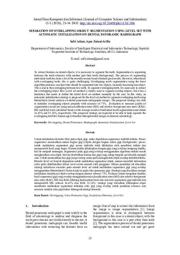 (PDF) Separation of Overlapping Object Segmentation Using Level Set with Automatic Initalization ...
