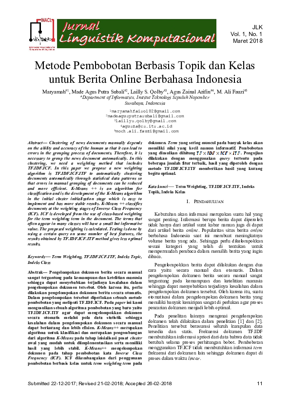 (PDF) Metode Pembobotan Berbasis Topik dan Kelas untuk Berita Online ...