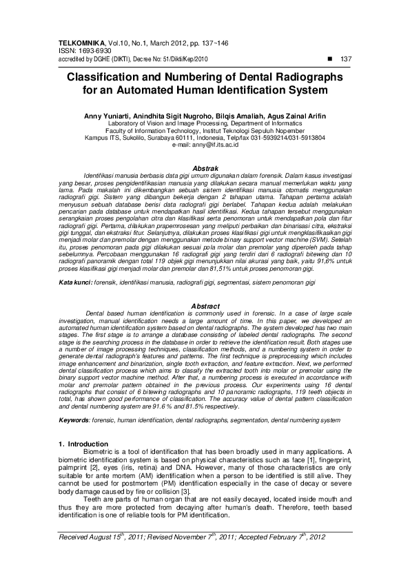 (PDF) Classification and Numbering of Dental Radiographs for an Automated Human Identification ...