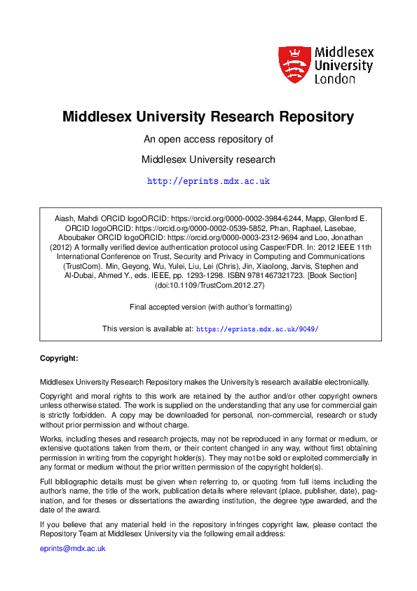 (PDF) A formally verified device authentication protocol using casper/FDR