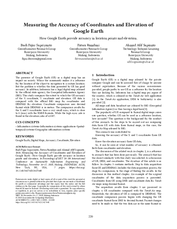 (PDF) Measuring the accuracy of coordinates and elevation of Google ...
