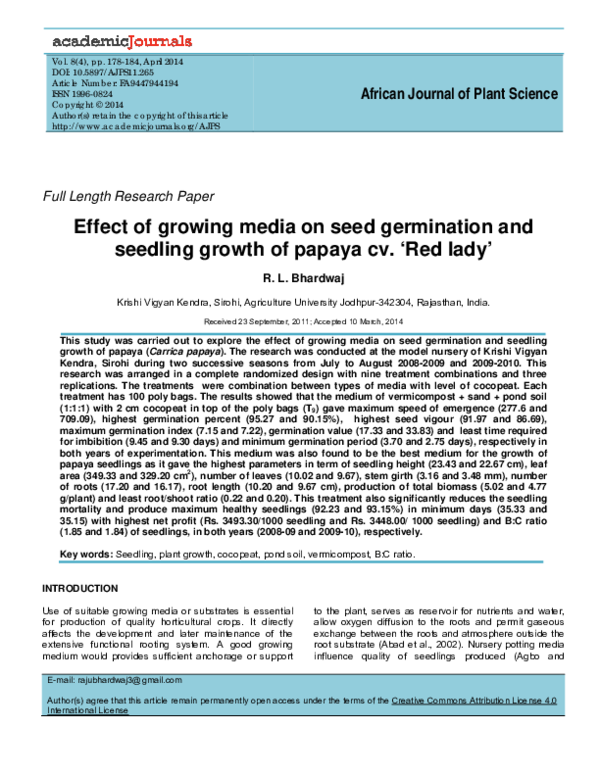 (PDF) Effect of growing media on seed germination and vigor in biofuel ...