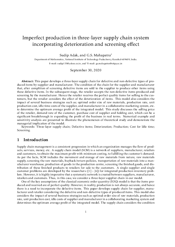 (PDF) Imperfect and variable production cost in three-layer supply ...