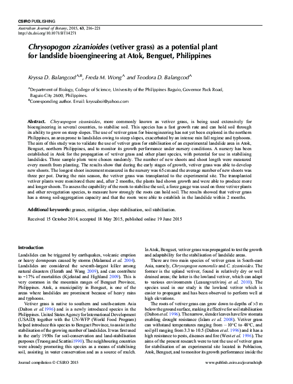 (PDF) Chrysopogon zizanioides (vetiver grass) as a potential plant for ...