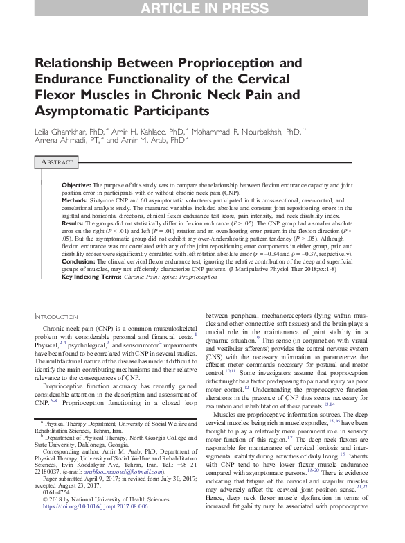 (PDF) Relationship Between Proprioception and Endurance Functionality ...