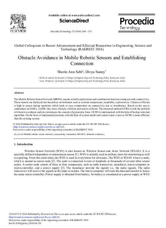 (PDF) Obstacle Avoidance in Mobile Robotic Sensors and Establishing Connection