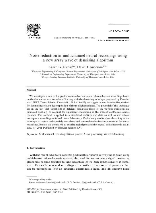 (PDF) Noise reduction in multichannel neural recordings using a new array wavelet denoising ...