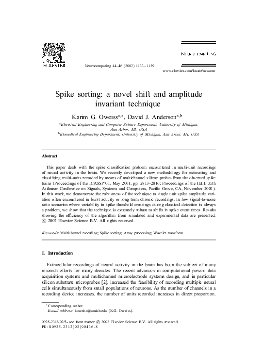 (PDF) Spike sorting: a novel shift and amplitude invariant technique