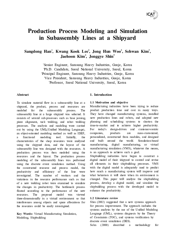 (PDF) roduction Process Modeling and Simulation in Subassembly Lines at a Shipyard
