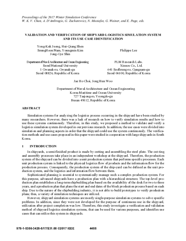 (PDF) Validation and verification of shipyard logistics simulation system and its use case ...