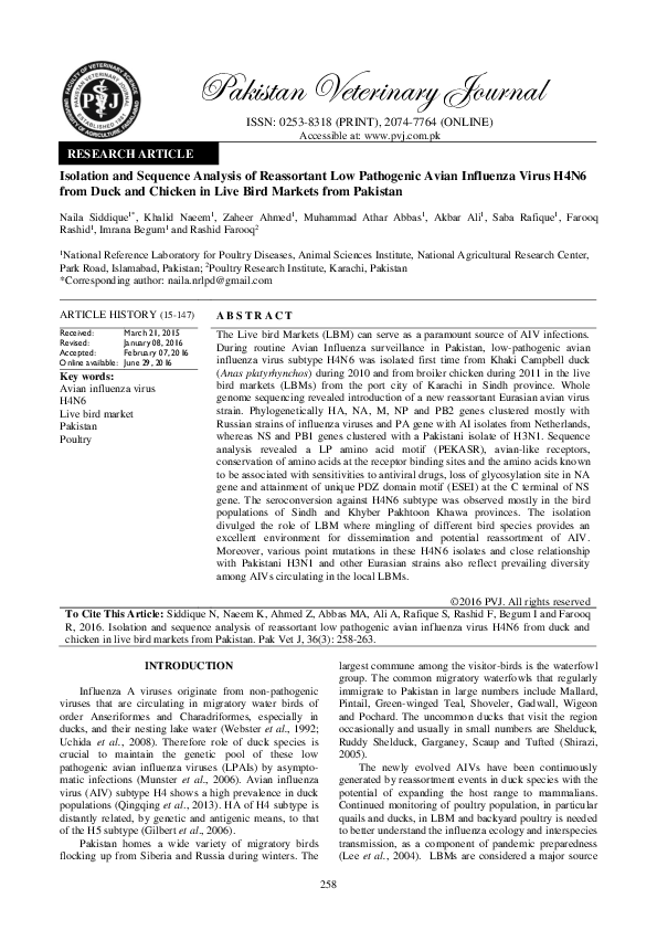 (PDF) Isolation and sequence analysis of reassortant low pathogenic ...
