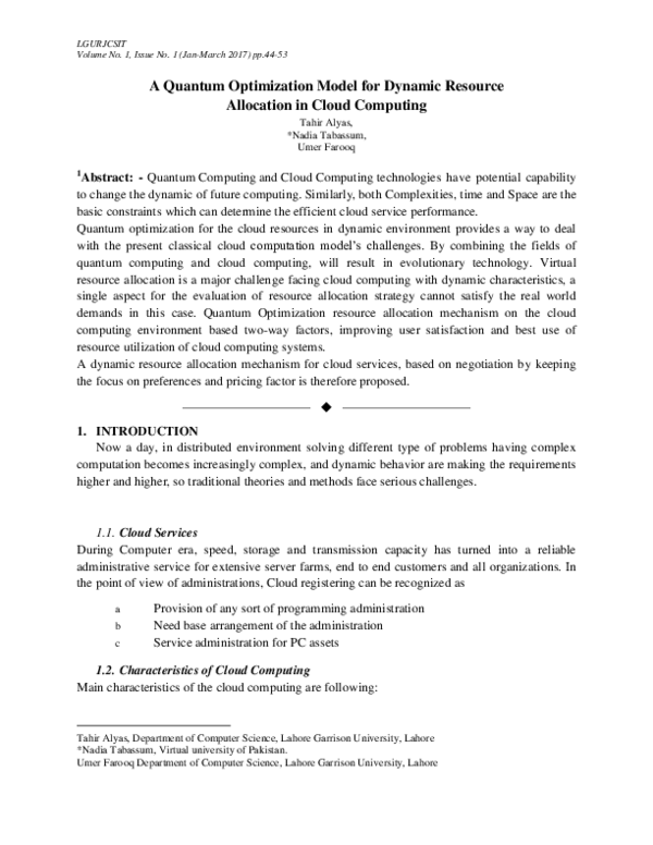 (PDF) A Quantum Optimization Model for Dynamic Resource Allocation in Cloud Computing