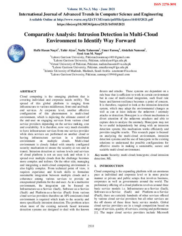 Pdf Comparative Analysis Intrusion Detection In Multi Cloud
