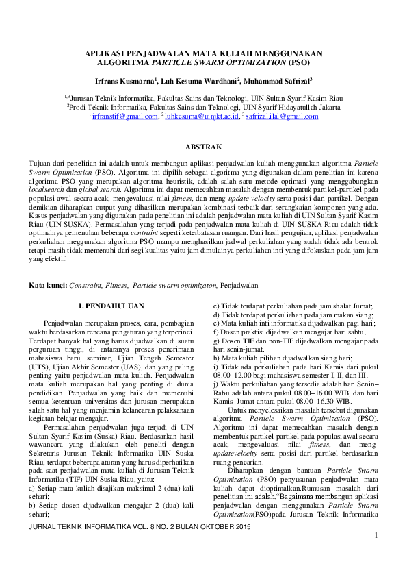 (PDF) Aplikasi Penjadwalan Mata Kuliah Menggunakan Algoritma Particle ...