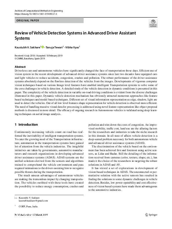 (PDF) Review of Vehicle Detection Systems in Advanced Driver Assistant ...