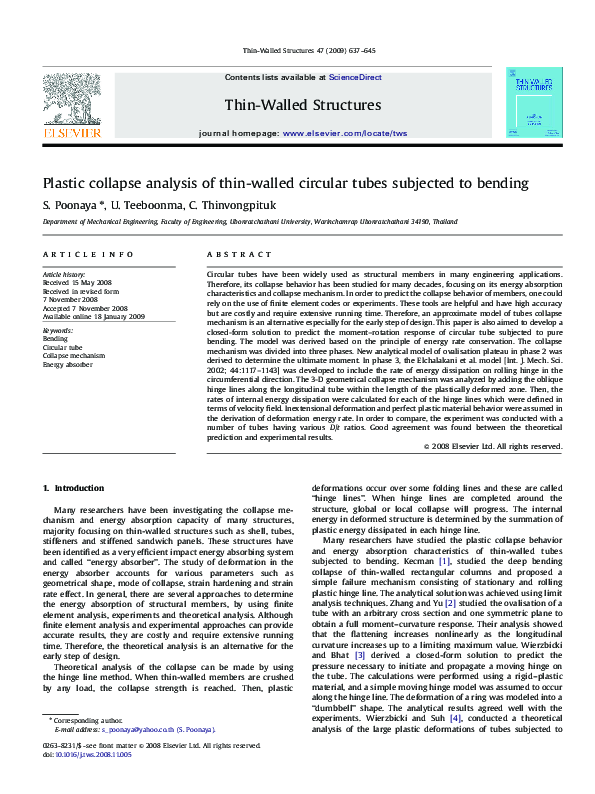 (PDF) Plastic collapse analysis of thin-walled circular tubes subjected ...
