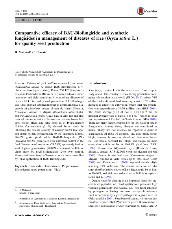 (PDF) Comparative efficacy of BAU-Biofungicide and synthetic fungicides in management of ...